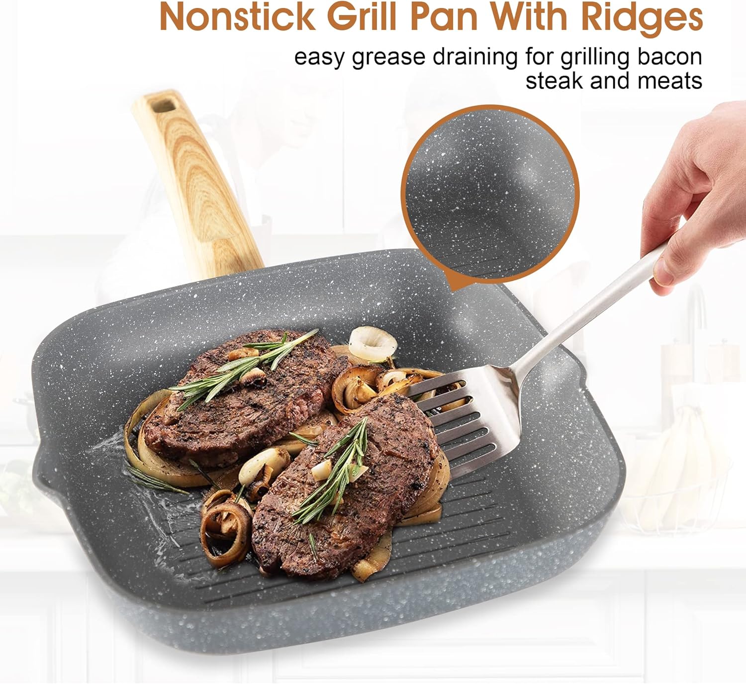 Kitchen Academy Induction Cookware Set - 17 Piece Gray Cooking Pan Set ...